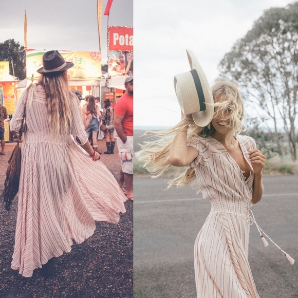 Spell | Dresses | Spell Designs Island Boho Dress Gown Coral Stripes ...